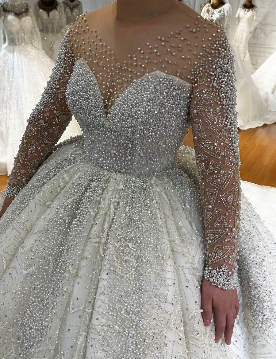 NS4228 Amazing Full Pearls Ball Gown Wedding Dress Custom Order Sizes ...